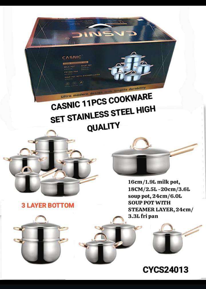 11PCS STAINLESS COOKWARE SET - طقم طبخ ستناليس 11 قطعة
